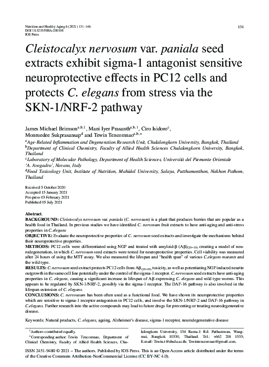 (PDF) Cleistocalyx nervosum var. paniala seed extracts exhibit sigma-1 ...