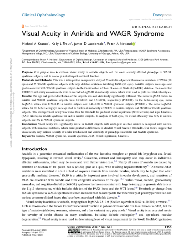 (PDF) Visual Acuity in Aniridia and WAGR Syndrome