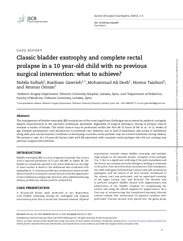 (PDF) Classic bladder exstrophy and complete rectal prolapse in a 10 ...