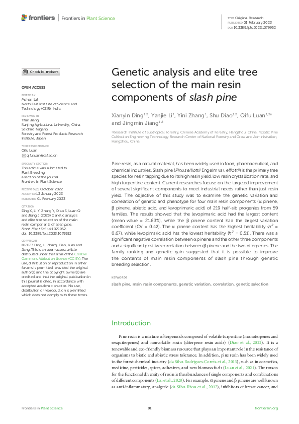 (PDF) Genetic analysis and elite tree selection of the main resin ...