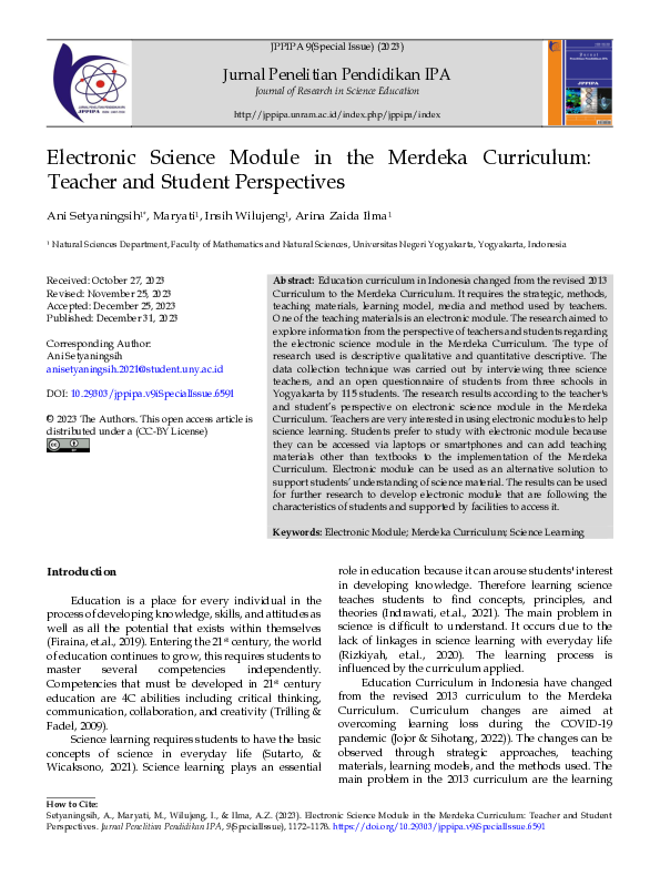 (PDF) Electronic Science Module in the Merdeka Curriculum: Teacher and ...