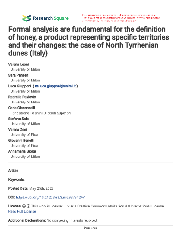 (PDF) Formal analysis are fundamental for the definition of honey, a ...