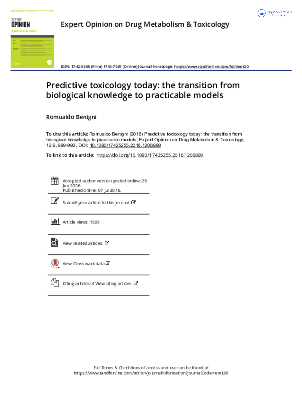 (PDF) Predictive toxicology today: the transition from biological ...