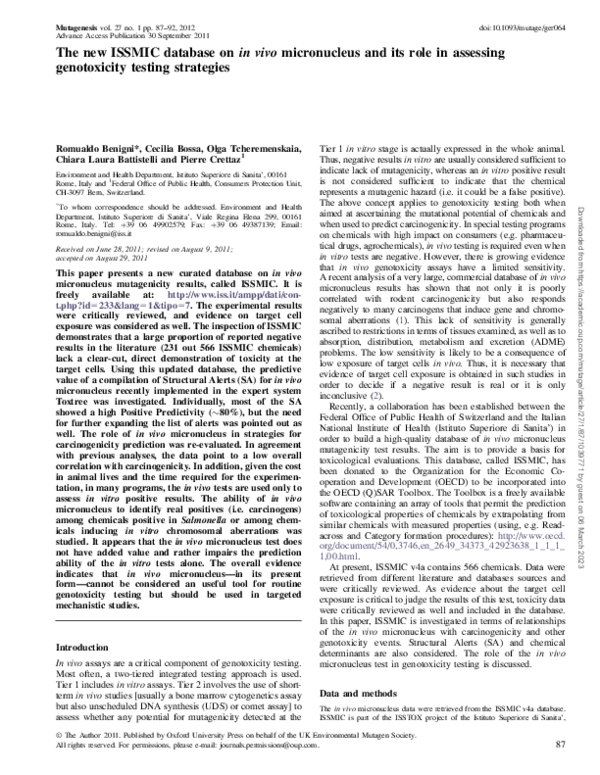 (PDF) The new ISSMIC database on in vivo micronucleus and its role in ...