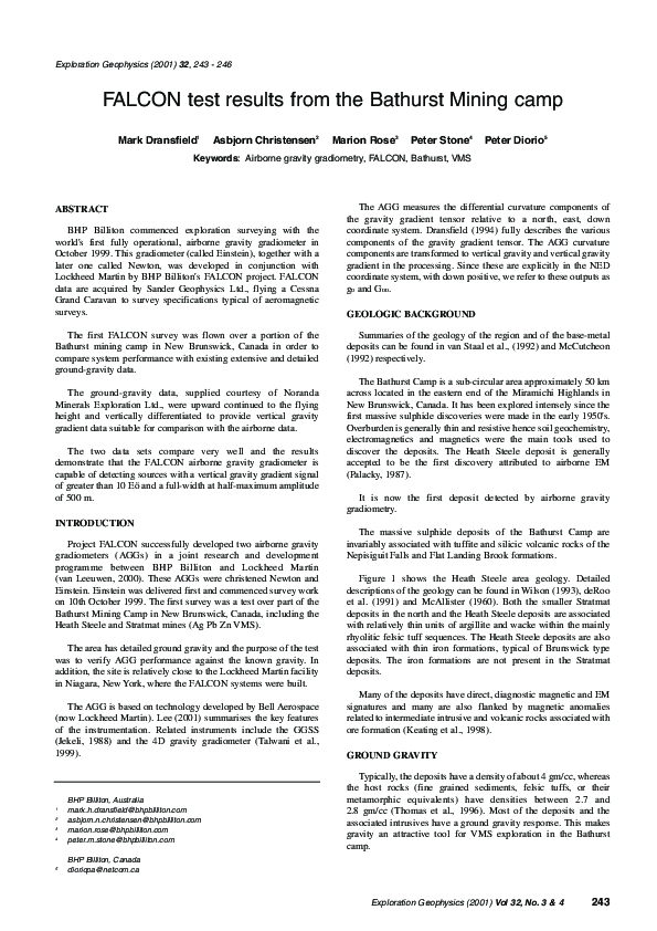(PDF) Falcon Test Results from the Bathurst Mining Camp