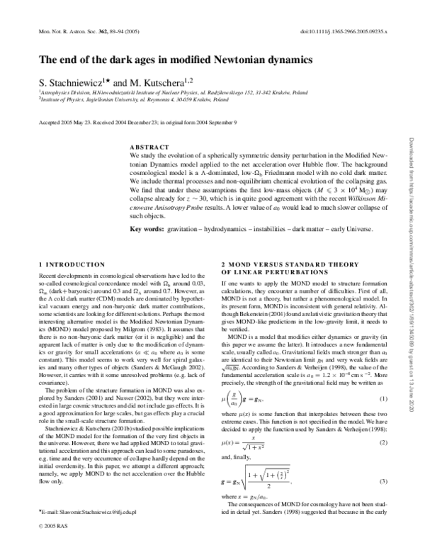 (PDF) The end of the dark ages in modified Newtonian dynamics