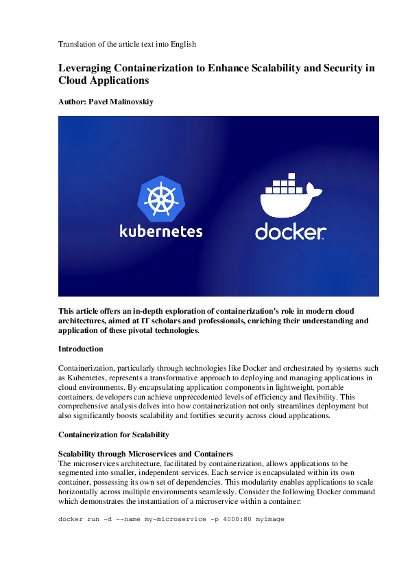 (PDF) Using Containerization to Improve Scalability and Security of Cloud Applications