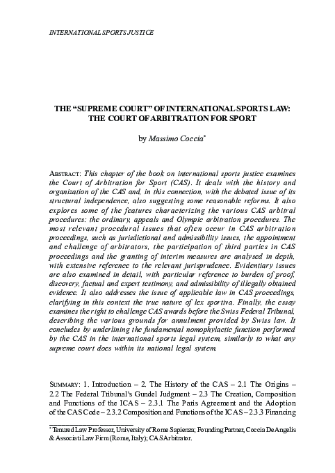 (PDF) THE "SUPREME COURT" OF INTERNATIONAL SPORTS LAW: THE COURT OF ...
