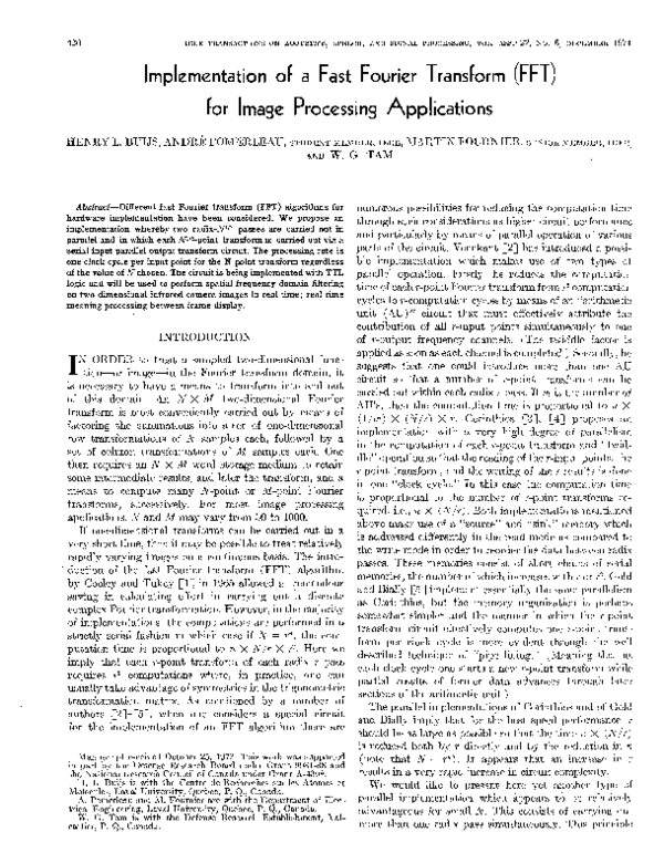 Pdf Implementation Of A Fast Fourier Transform Fft For Image