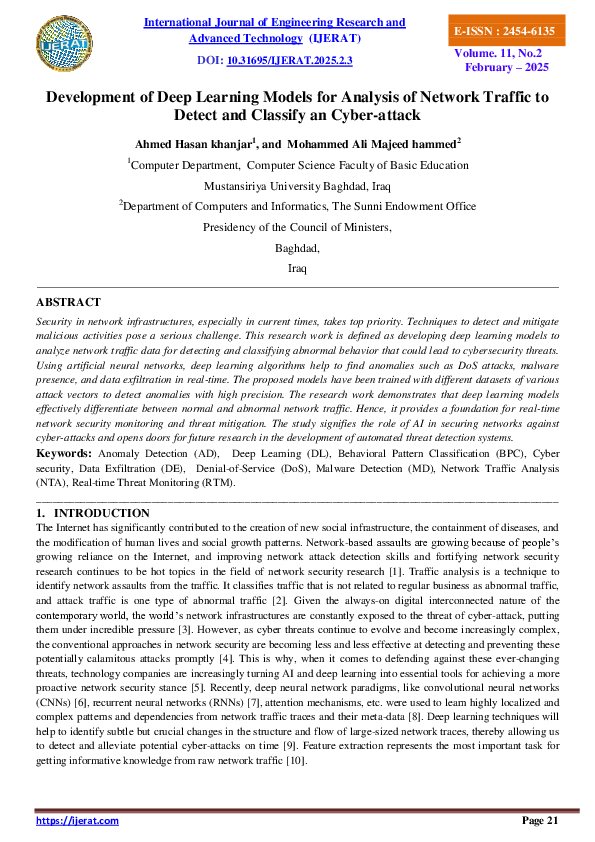 (PDF) Development of Deep Learning Models for Analysis of Network Traffic to Detect and Classify ...