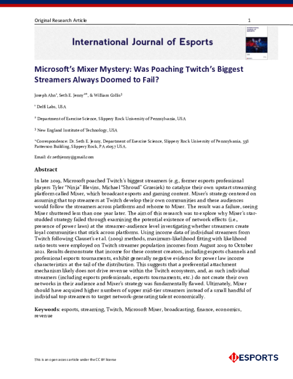 (PDF) Microsoft's Mixer Mystery: Was Poaching Twitch's Biggest ...