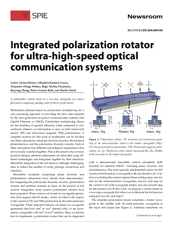 (PDF) Integrated polarization rotator for ultra-high-speed optical communication systems