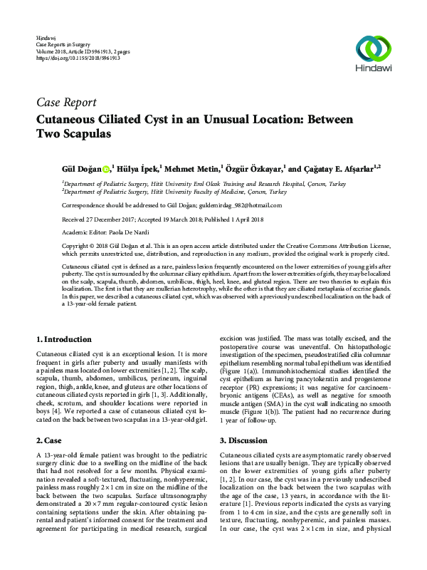 (PDF) Cutaneous Ciliated Cyst in an Unusual Location: Between Two Scapulas
