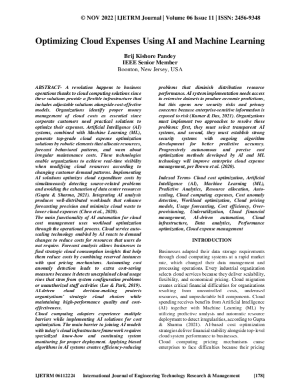 (PDF) Optimizing Cloud Expenses Using AI and Machine Learning