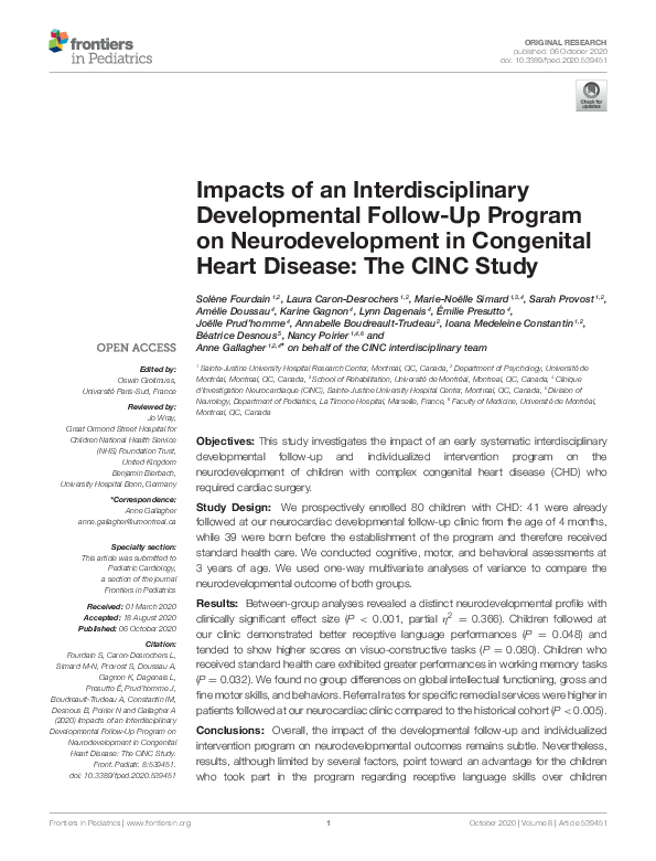 (PDF) Impacts of an Interdisciplinary Developmental Follow-Up Program on Neurodevelopment in ...
