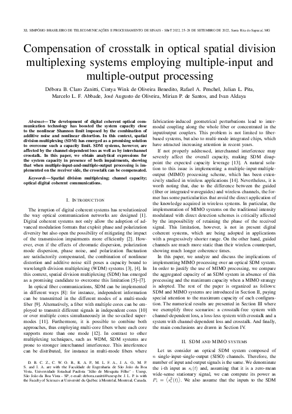 (PDF) Compensation of crosstalk in optical spatial division ...