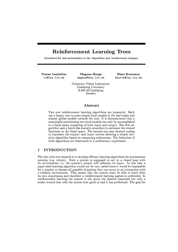 (PDF) Reinforcement Learning Trees