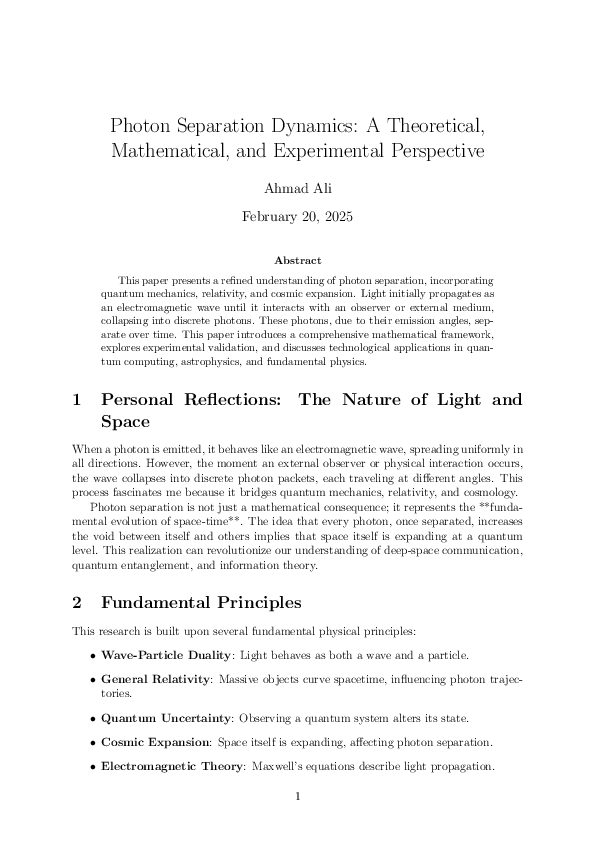 (PDF) Photon Separation Dynamics: A Theoretical, Mathematical, and ...