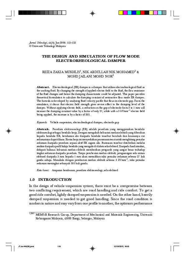 (PDF) The Design And Simulation Of Flow Mode Electrorheological Damper