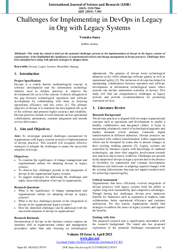 (PDF) Challenges for Implementing in DevOps in Legacy in Org with ...