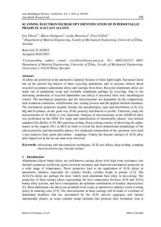 (PDF) SCANNING ELECTRON MICROSCOPY IDENTIFICATION OF INTERMETALLIC ...