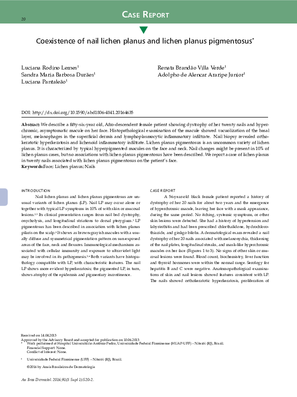 (PDF) Coexistence of nail lichen planus and lichen planus pigmentosus