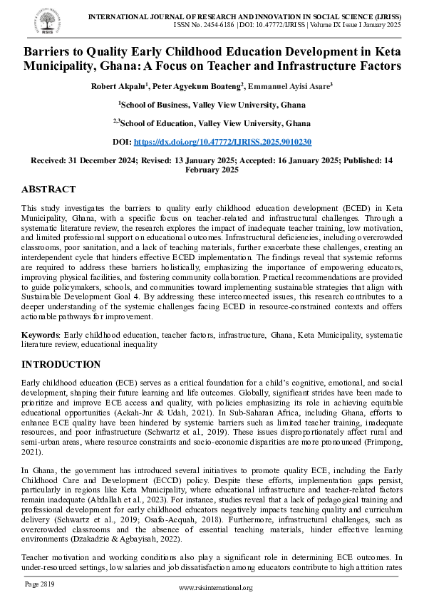 (PDF) Barriers to Quality Early Childhood Education Development in Keta ...