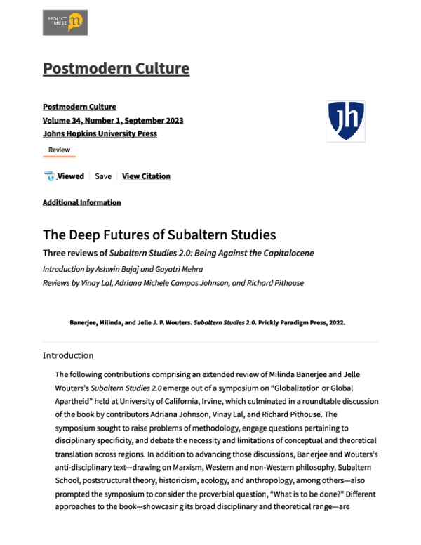 (PDF) The Deep Futures of Subaltern Studies