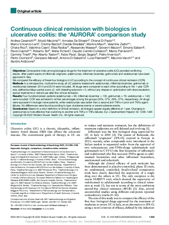(PDF) Continuous clinical remission with biologics in ulcerative ...