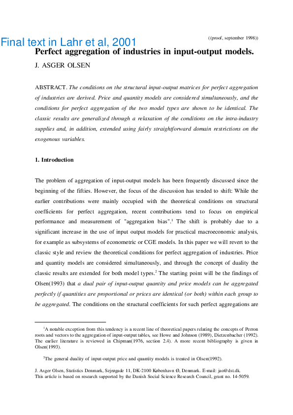 (PDF) Perfect aggregation of industries in input-output models