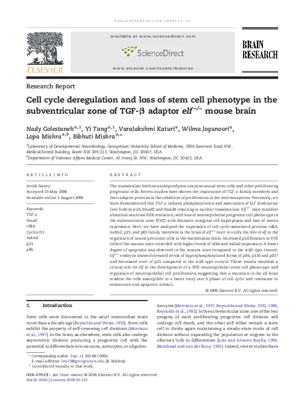 (PDF) Cell cycle deregulation and loss of stem cell phenotype in the ...