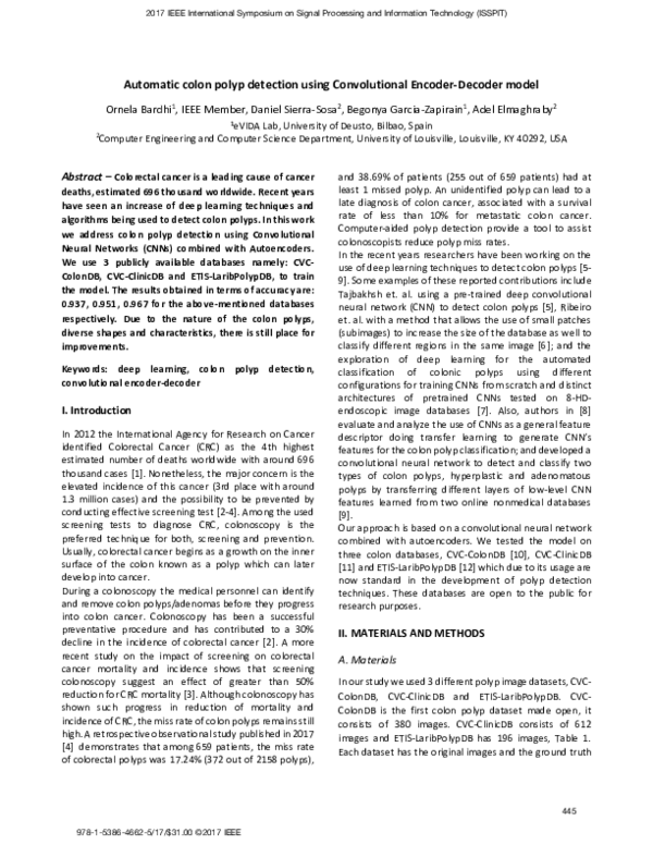 (PDF) Automatic colon polyp detection using Convolutional encoder-decoder model