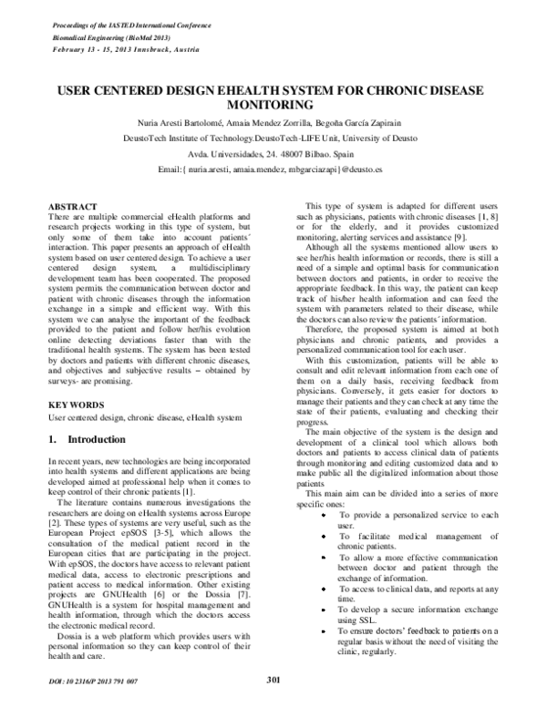 (PDF) User Centered Design eHealth System for Chronic Disease Monitoring