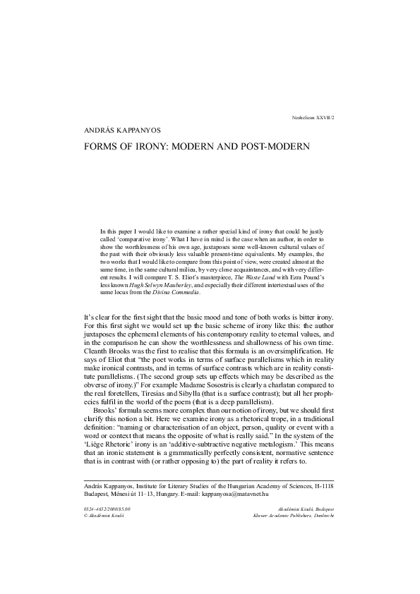 (PDF) Forms of Irony: Modern and Post-Modern