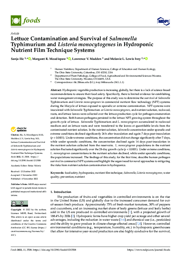 (PDF) Lettuce Contamination and Survival of Salmonella Typhimurium and ...