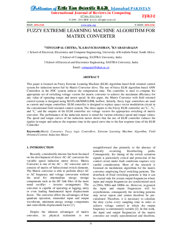 (PDF) Fuzzy Extreme learning machine algorithm for matrix converter