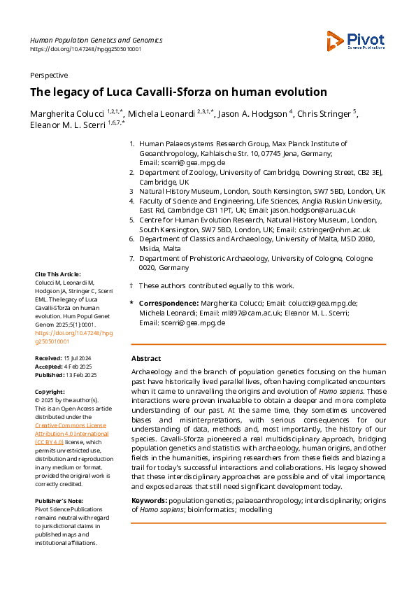 (PDF) The legacy of Luca Cavalli-Sforza on human evolution