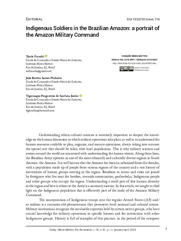 (PDF) Indigenous Soldiers in the Brazilian Amazon: a portrait of the ...