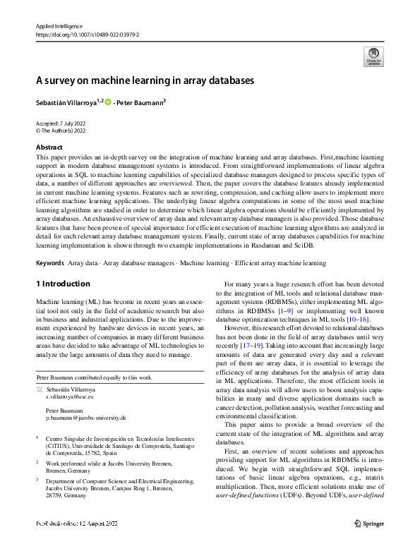 (PDF) A survey on machine learning in array databases