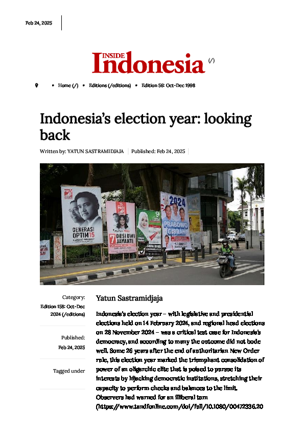 (PDF) Indonesia's Election Year: Looking Back