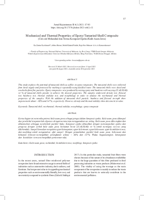 (PDF) Mechanical and Thermal Properties of Epoxy/Tamarind Shell Composite