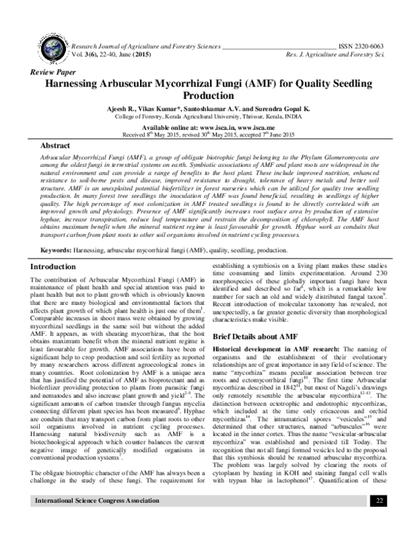 (PDF) Harnessing Arbuscular Mycorrhizal Fungi (AMF) for Quality Seedling Production