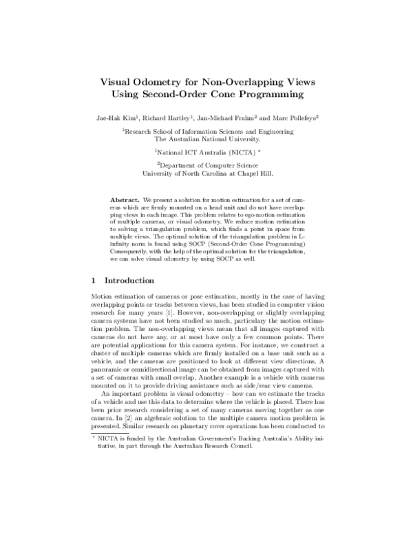 (PDF) Visual Odometry for Non-overlapping Views Using Second-Order Cone Programming