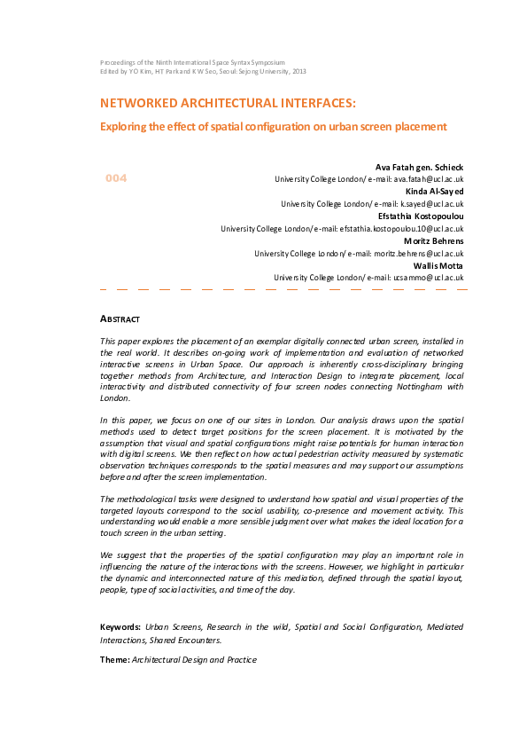 (PDF) Networked architectural interfaces: Exploring the effect of ...
