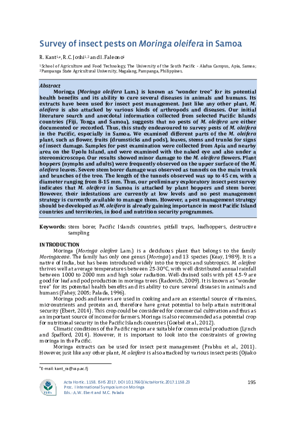 (PDF) Survey of insect pests onMoringa oleiferain Samoa