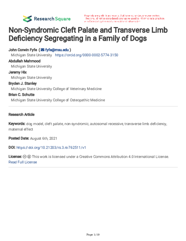(PDF) Non-Syndromic Cleft Palate and Transverse Limb Deficiency ...