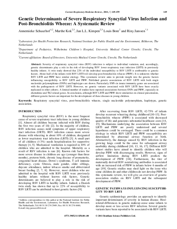 (PDF) Genetic Determinants of Severe Respiratory Syncytial Virus ...