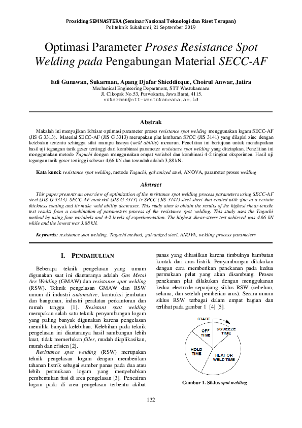 (PDF) Optimasi Parameter Proses Resistance Spot Welding pada Pengabungan Material SECC-AF