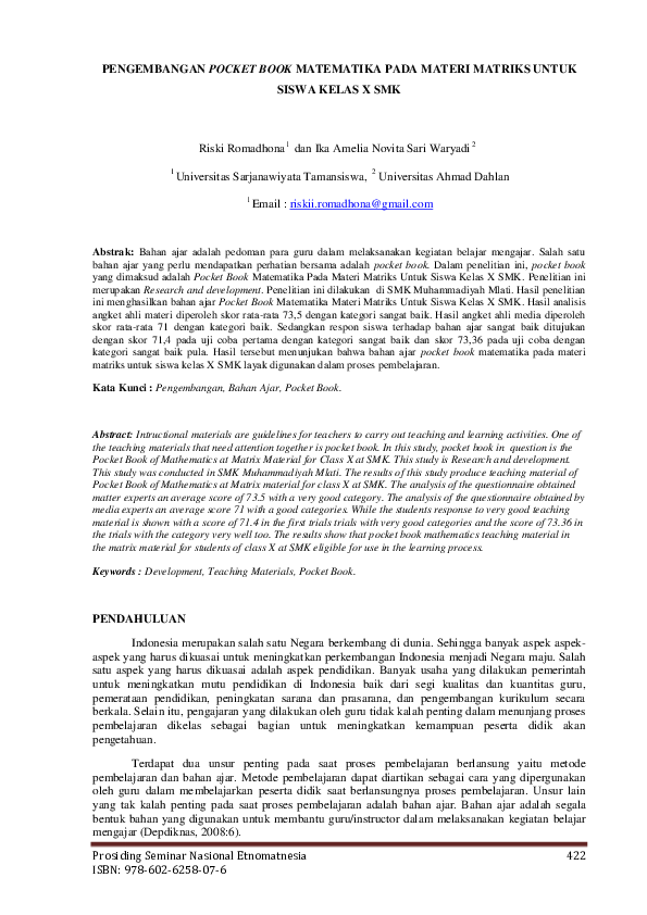 (PDF) Prosiding Seminar Nasional Etnomatnesia 422 ISBN: 978-602-6258-07-6 PENGEMBANGAN POCKET ...