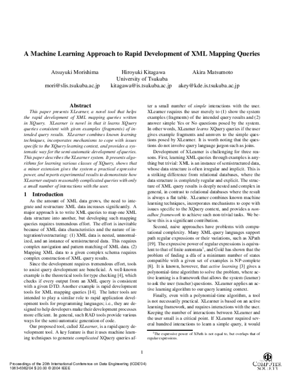 (PDF) A machine learning approach to rapid development of XML mapping queries